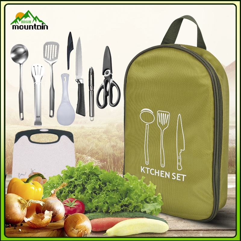 Outdoors Camping Cooking Set 8 in 1 Kitchenware Portable Stainless ...
