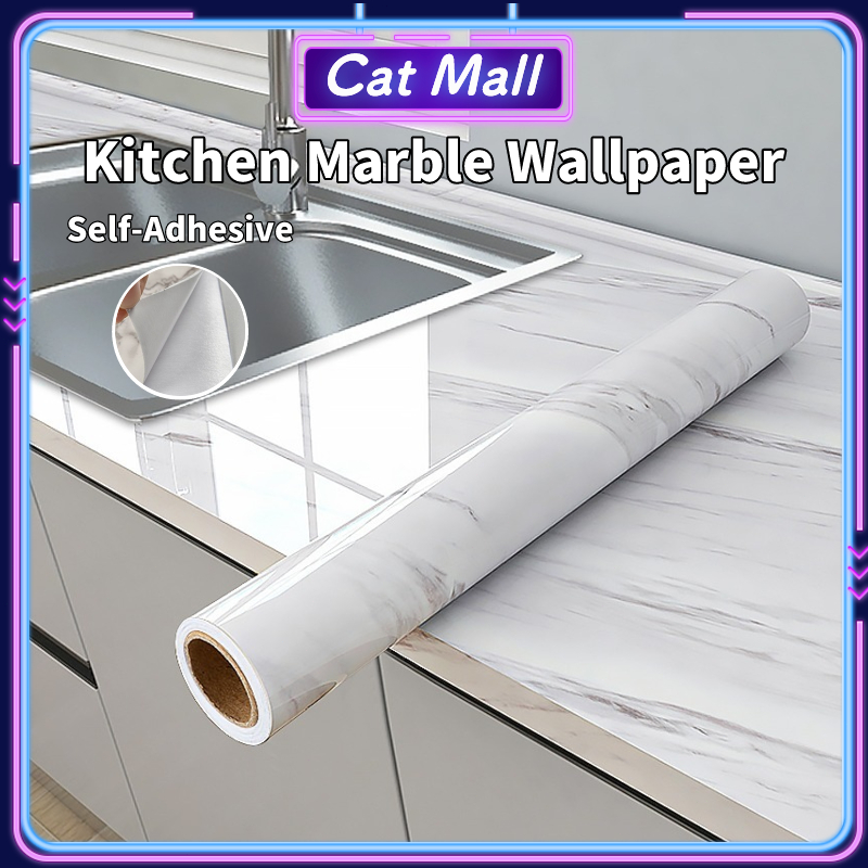 Marble Wallpaper Waterproof Oil-Proof Wall Stickers PVC Self Adhesive Kitchen Wallpaper | Shopee ...