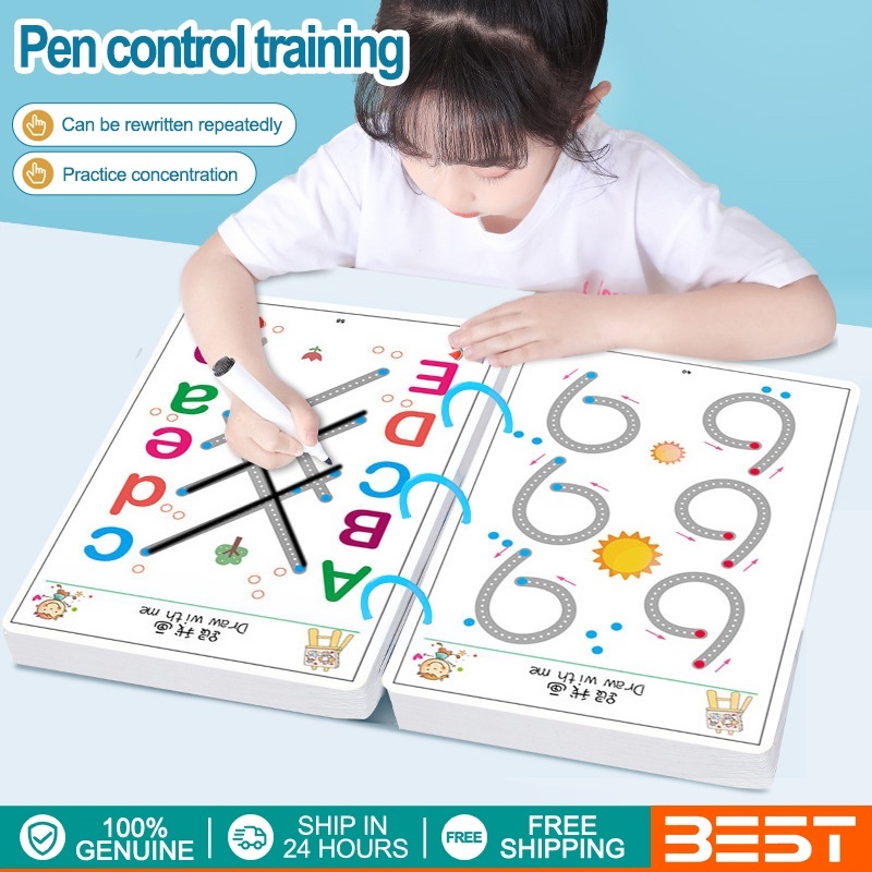 64 Page Tracing Book For Kids Training Coloring Book Erasable Writing ...