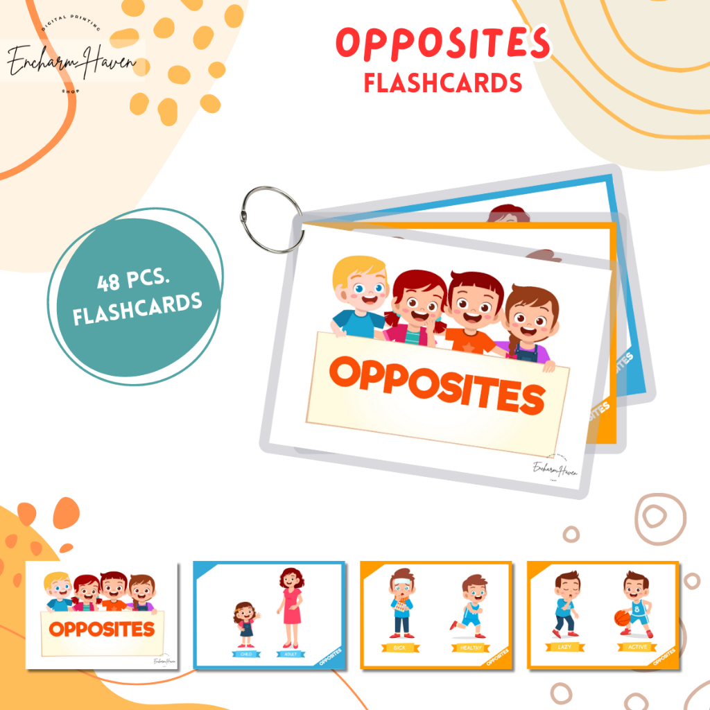 'OPPOSITES' Fully Laminated Educational Flashcards [48 pcs. Flashcards ...