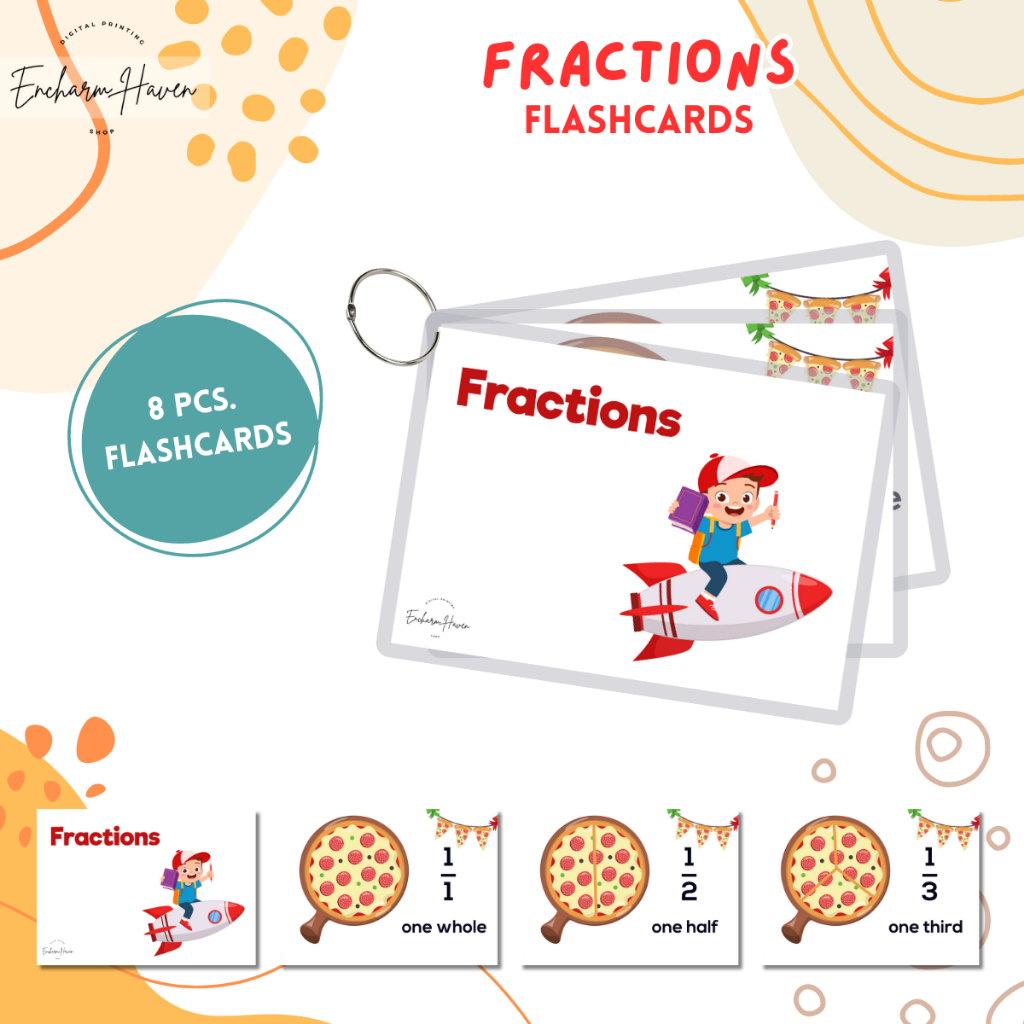 'FRACTIONS' Fully Laminated Educational Flashcards [8 pcs. Flashcards ...