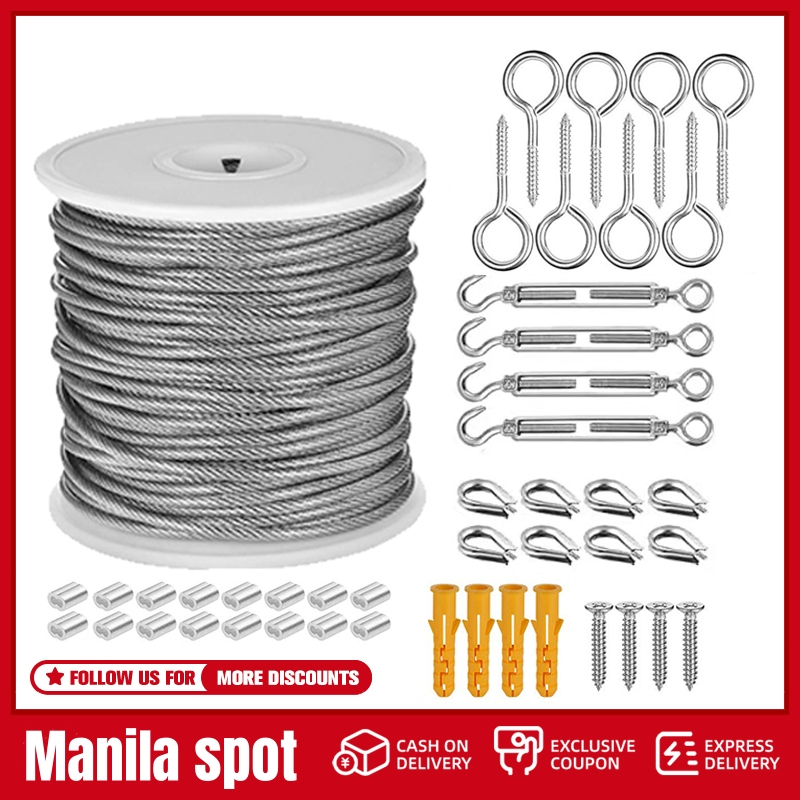 50m Garden Wire/Cable Railing/Wire Fence Roll Kits PVC Coated Heavy Duty 304 Stainless Steel ...