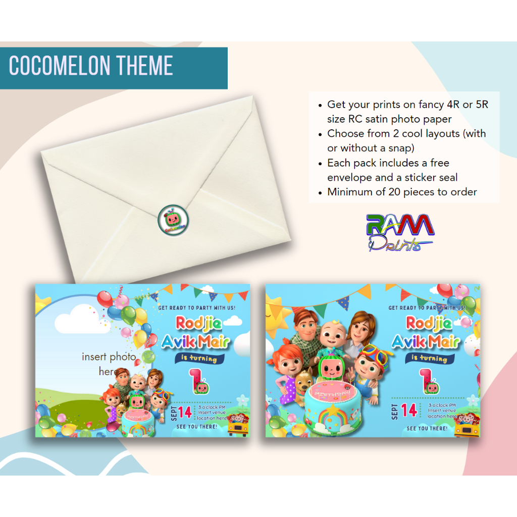 RAM Prints_ Kid's Invitation Card 4R/5R Size for Birthday/ Christening ...