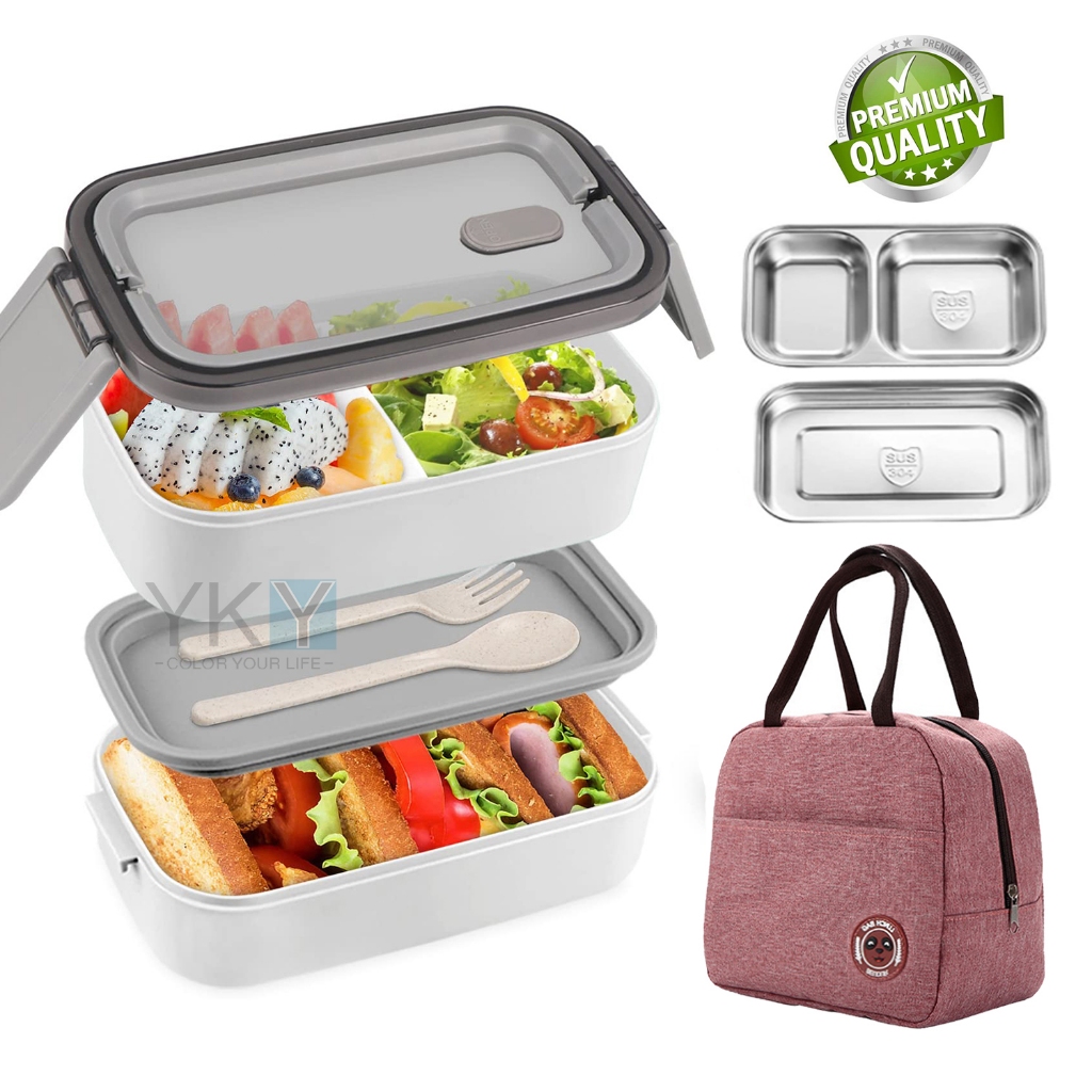 Insulation Lunch Box with Bag 304 Bento Box 2 Layers Baunan Lunch Box Microwavable for Adult ...