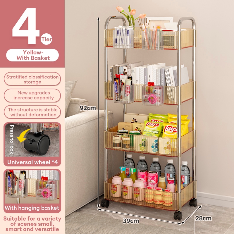 Trolley Cart Organizer 3/4/5 Tier Moving Rack Kitchen Storage Trolley ...