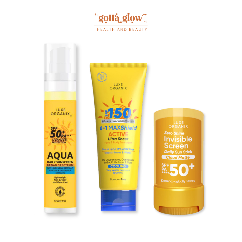 Luxe Organix Aqua Daily Sunscreen/ Zero Shine Sunscreen/ 6in1 Maxshield ...