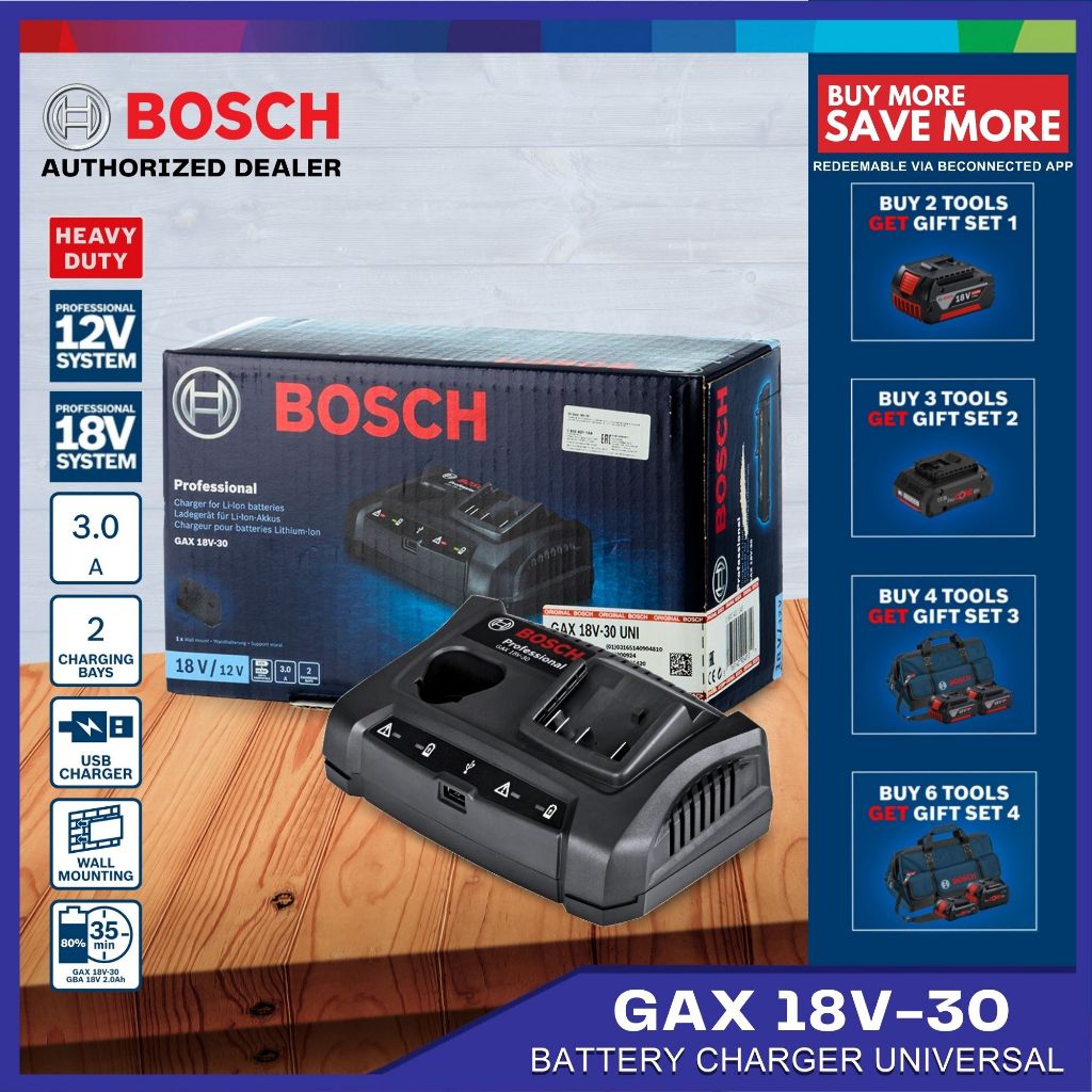 Bosch Battery Charger Universal GAX 18V-30 - 3 Amp for 12V/18V ...