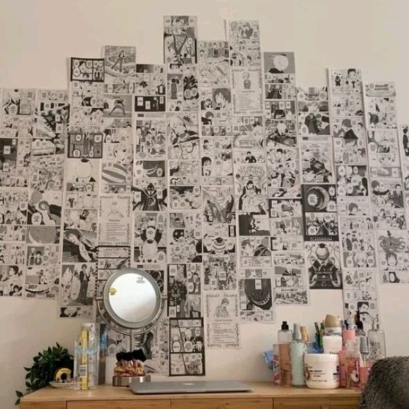 50 pieces manga anime sticker wall design black and white (a6 size ...