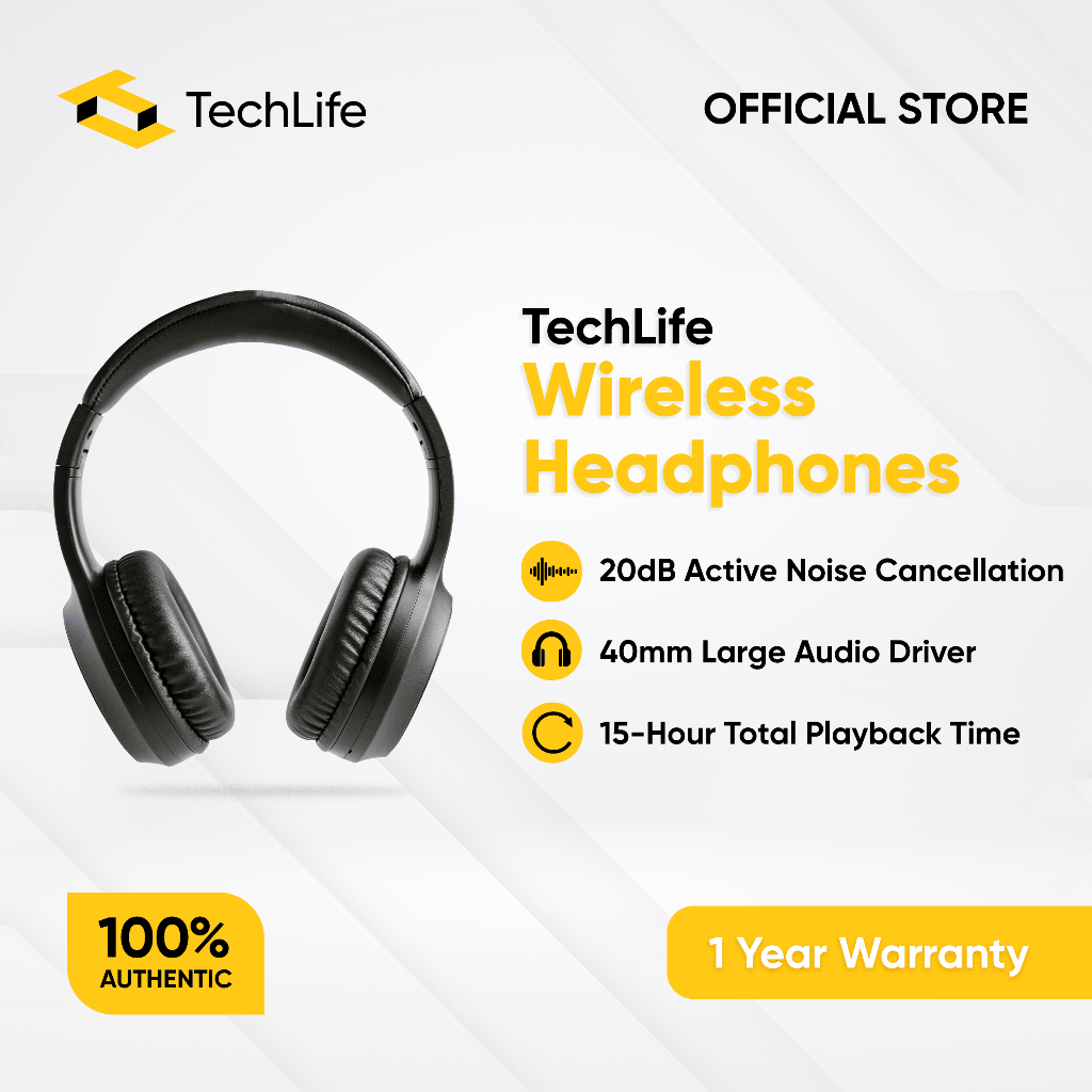 TechLife Wireless Headphones | Active Noise Cancellation | 15-Hour ...