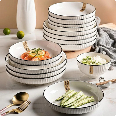 Black Line Vertical Pattern Design Dinner Plate Simple Ceramic Plates ...