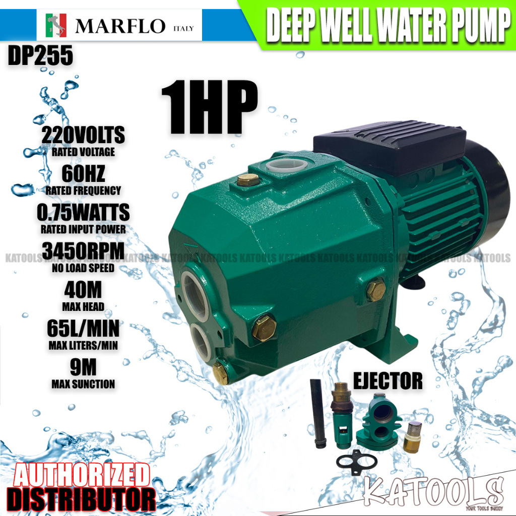 MARFLO Italy 1HP Deep Well Water Pump Jet Pump Double Hole and Ejector ...