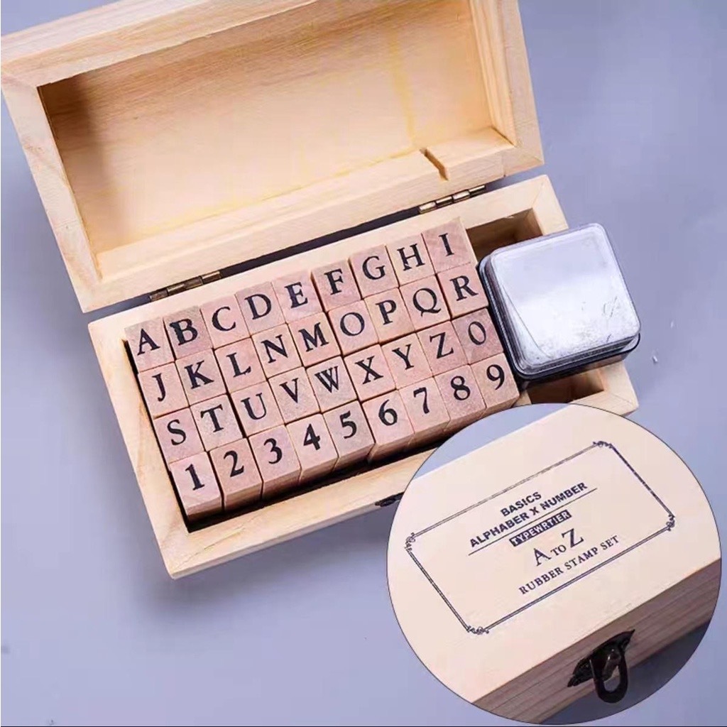 Rice.40Pcs/36pcs Alphabet Stamps Vintage Wooden Rubber Letter Number ...