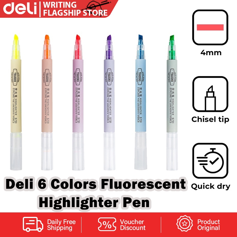Deli 6 Colors Highlighter Set Neon Color Pen Marker Art Marker ...