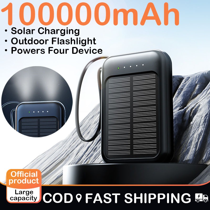 COD 100000mAh Solar Power Bank Mini Portable Powerbank Fast Charging 4 ...