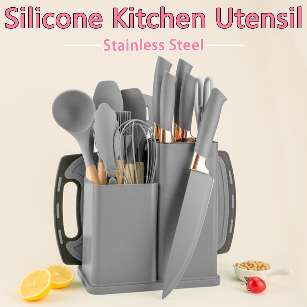 LONDONI 19pcs Silicone Knife Set With Storage Bucket Cooking Tools Heat ...
