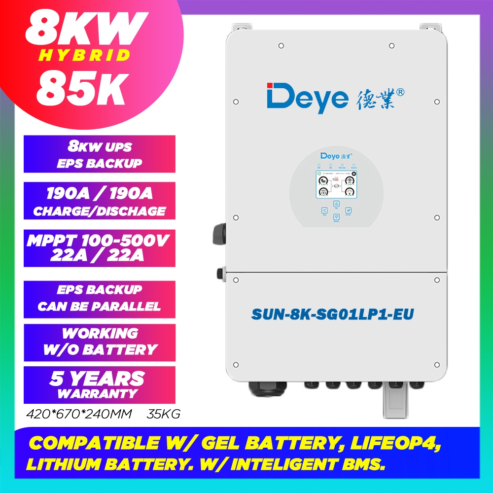 DEYE 8kw 8000W Hybrid Solar Inverter with 8kw EPS (Back up) - Can be ...