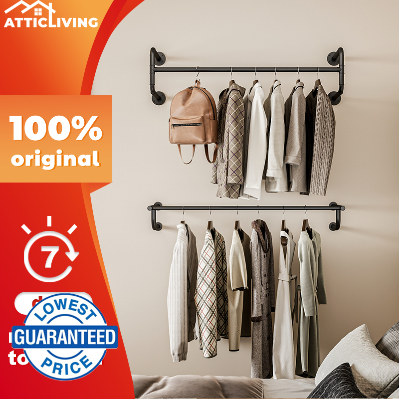 ATTICLIVING - Wall Mounted Clothes Hanging Organizer Rack Black Hanger ...