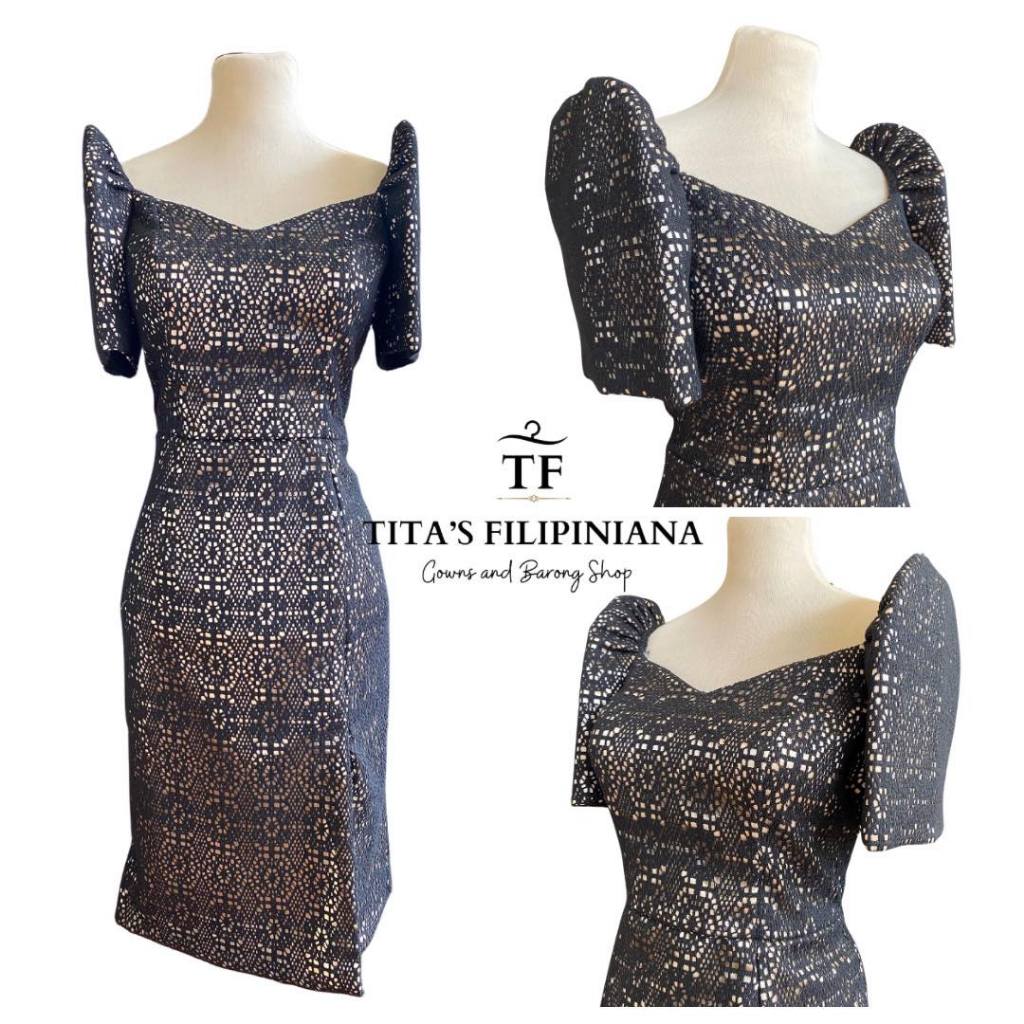 Eyelet Black Modern Filipiniana | Shopee Philippines