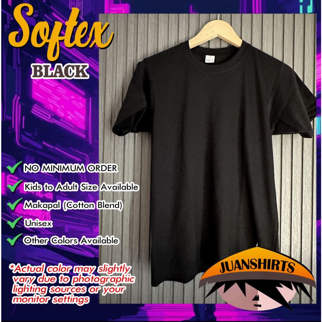 SOFTEX BLACK Plain Round Neck T-Shirt Kids to Adult size | Shopee ...