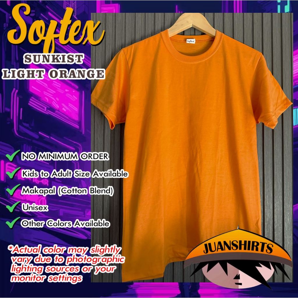 SOFTEX Light Orange Plain Round Neck T-Shirt Kids to Adult size ...