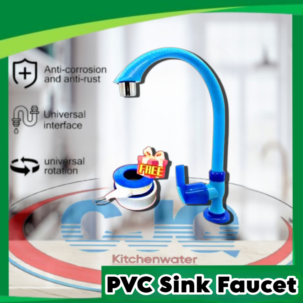 CJQ Blue PVC Plastic Gooseneck LongBathroom Tap Wall Type /Stand Type ...