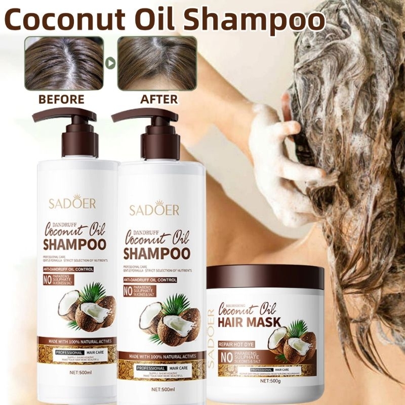 SADOER Nourishing Coconut Oil Hair Mask Repair Hot Dye 500g Organic Anti-dandruff | Shopee ...