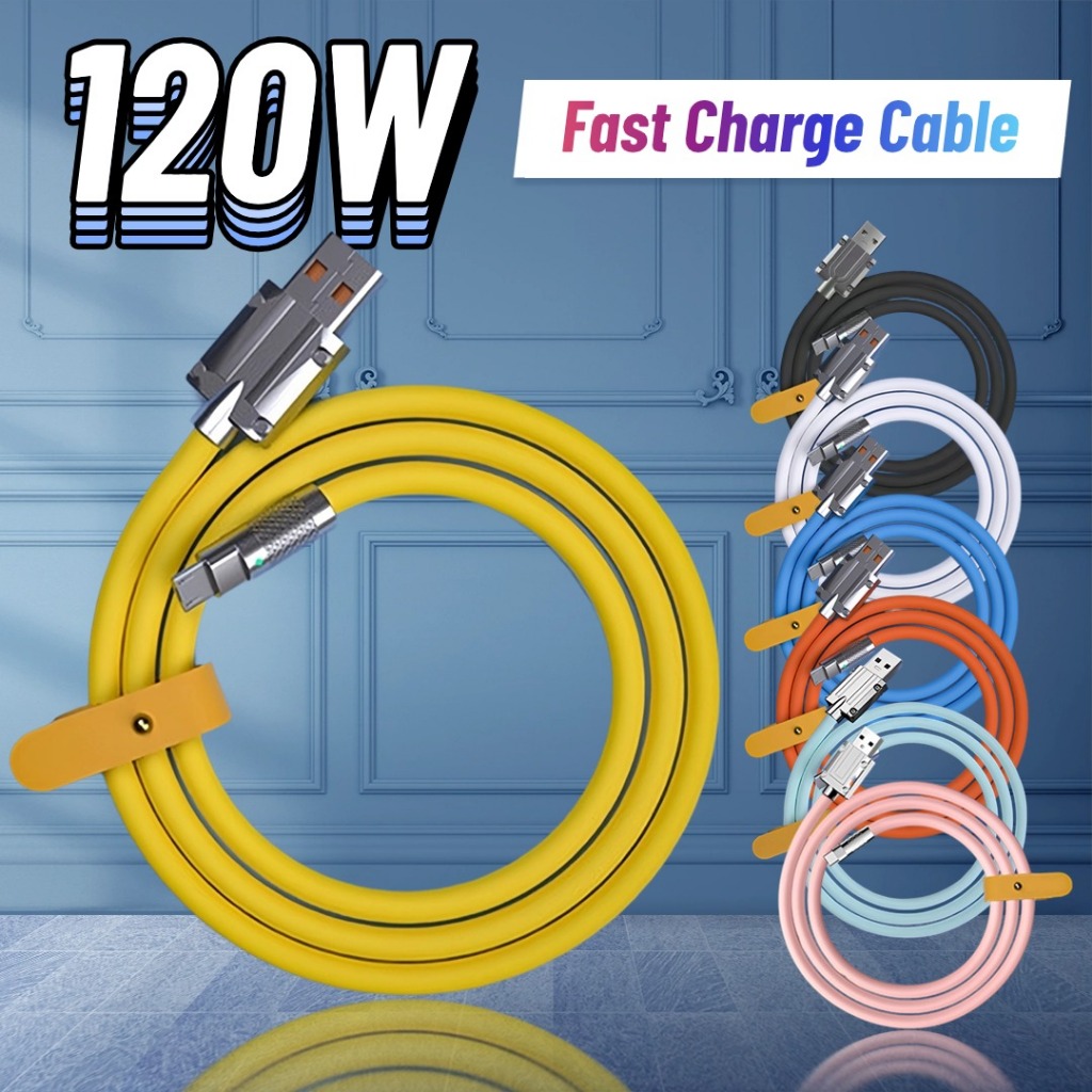 Fast Charge USB Liquid Silicone Cable Metal 120W 6A Type C Micro Quick ...