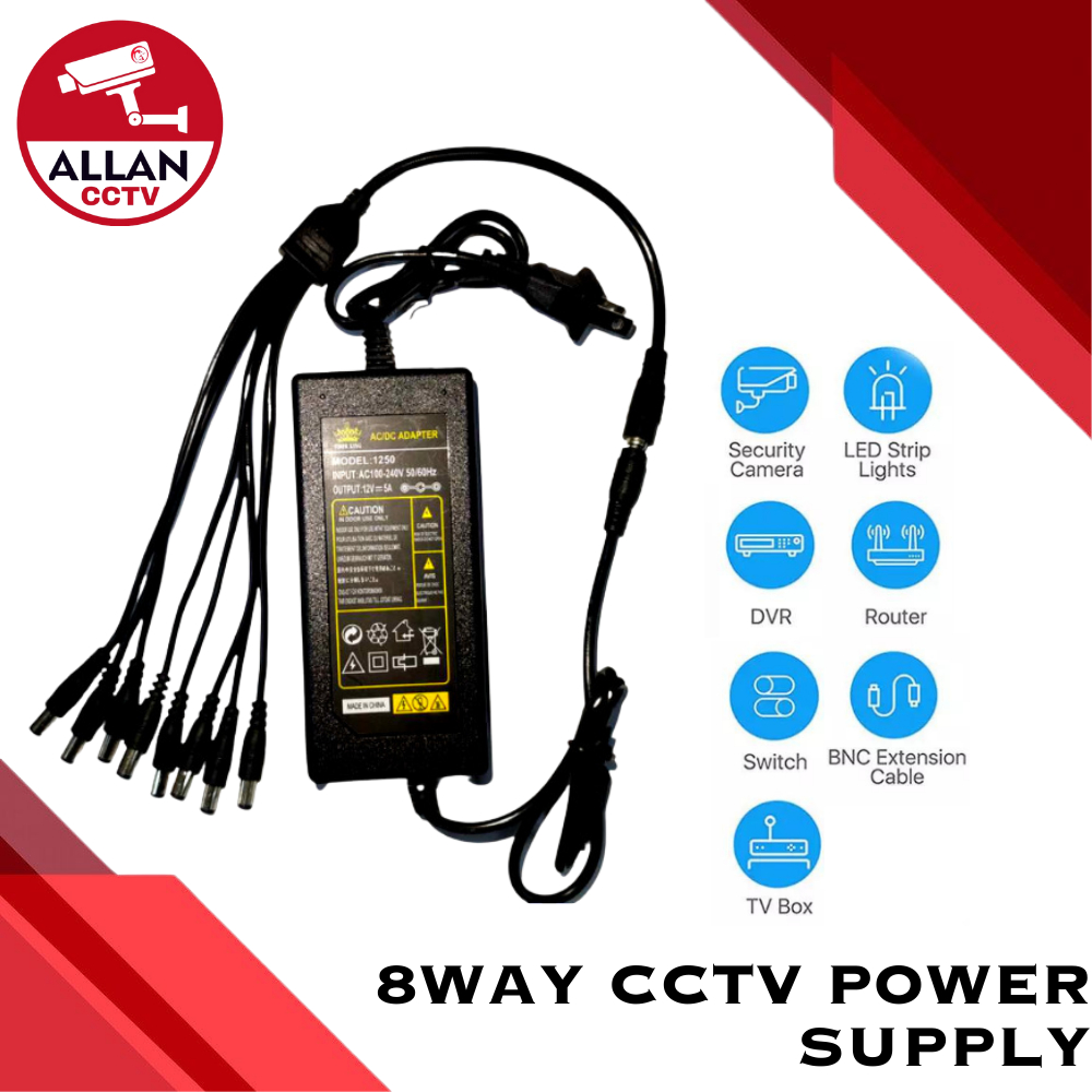 Allan 12v5a 60w Dc Power Supply With 8 Way CCTV Splitter Cable For ...