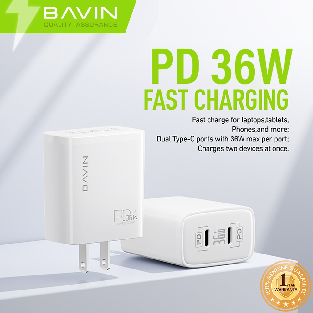 BAVIN PC908 / PC909 36W Fast Charging Charger USB-C Port USB Port ...