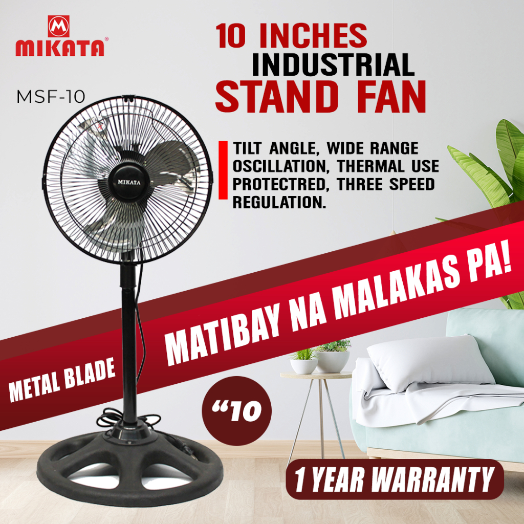 Mikata MSF-10 Industrial Stand Fan Electric Fan 10inch 3 Blades Metal ...
