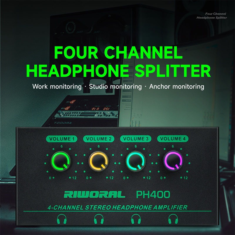 Headphone Amplifier 4 Channel Headphone Splitter Amplifier with 1/4" and 1/8" TRS Jack Input ...