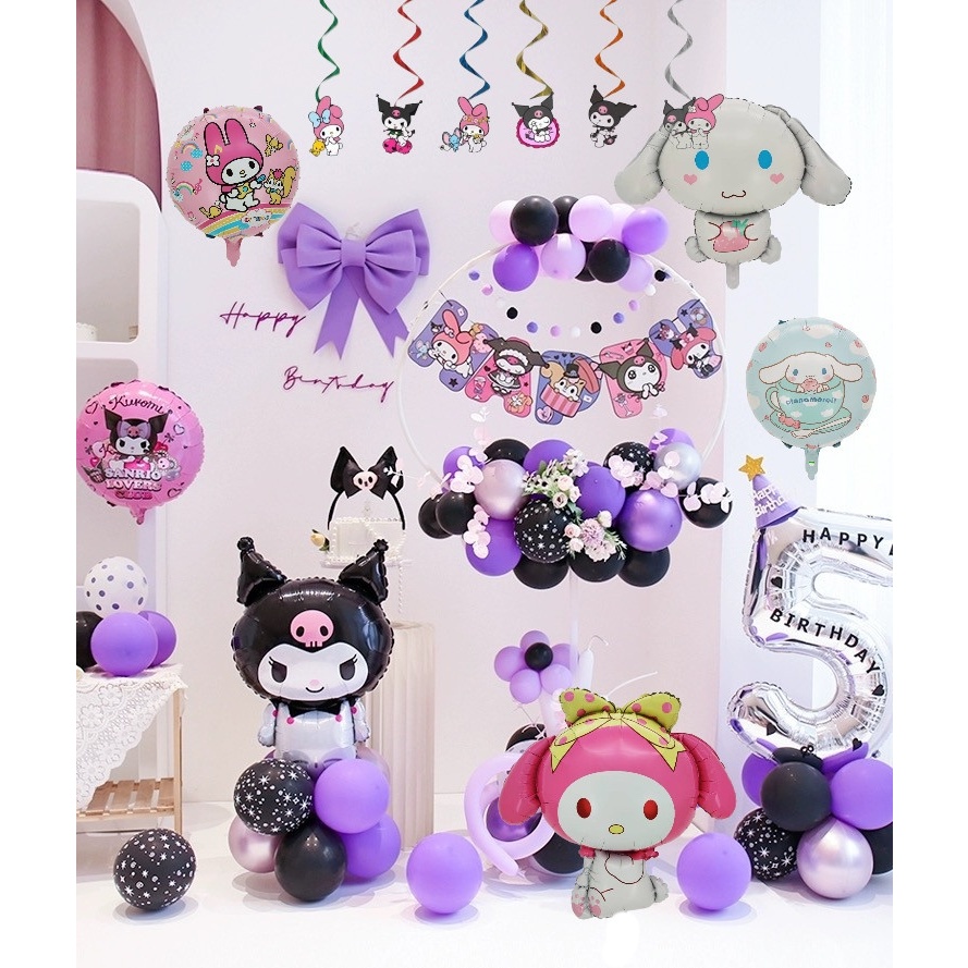 Kuromi Theme Birthday Decoration Balloon Backdrops Kid's Happy Party ...