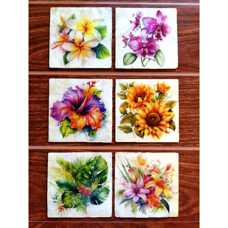 SQUARE CAPIZ SHELL COASTERS. FLORA AND FAUNA. | Shopee Philippines