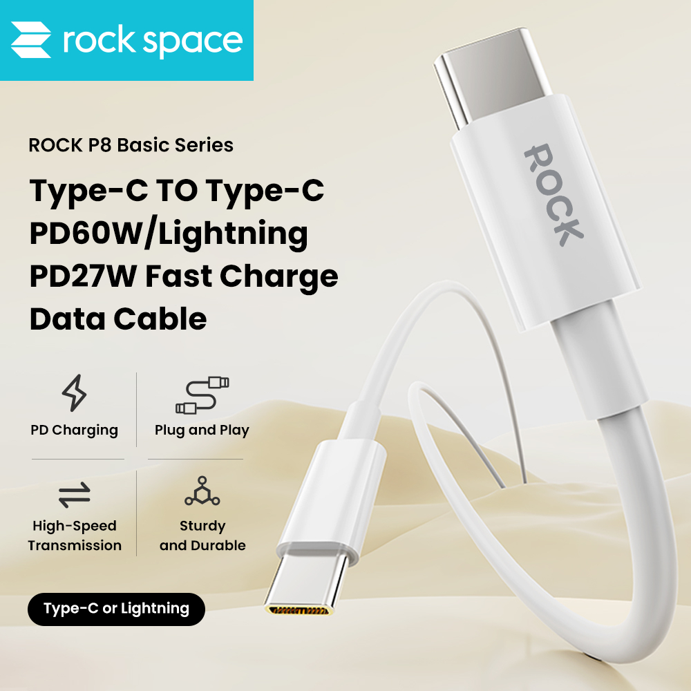 Rock Space P8 Type C to Type C PD60W/ Type C to Lightning PD27W Fast Charging Cable L=100cm ...