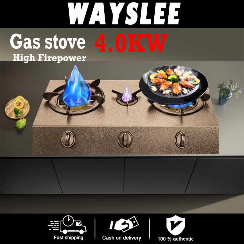 Gas Stove Double Burner 3 Stoves 4.0KW Domestic Tabletop Stainless Steel Gas Stove Safe Energy ...