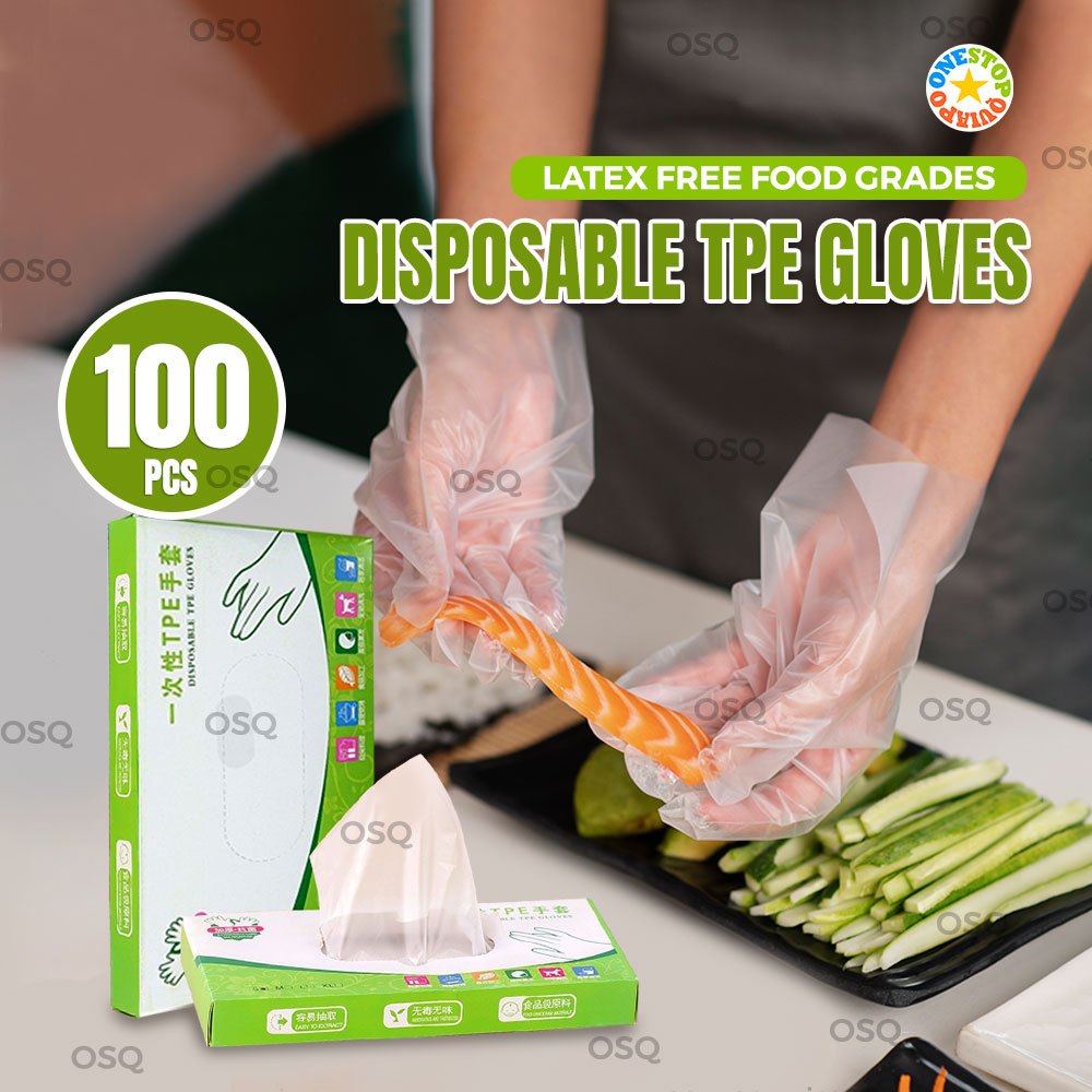 OSQ 100pcs Disposable Latex Free Food Grade TPE Gloves For Cooking ...