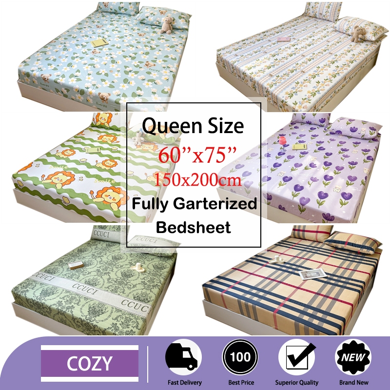 Queen Size Fitted Sheet Fully Garterized Bedsheet Cotton High Quality ...