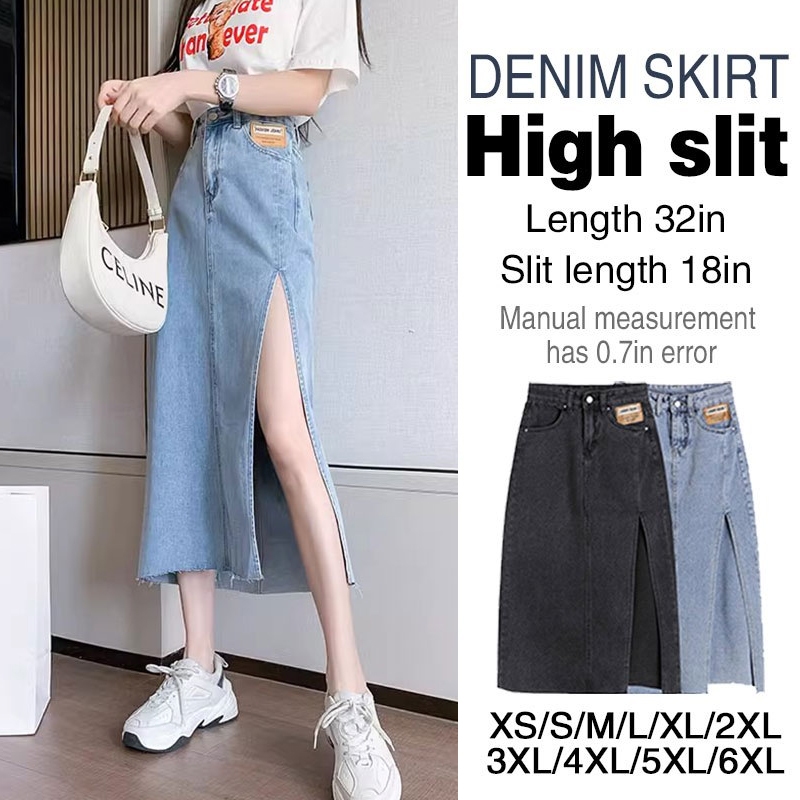 High slit long Skirt plus size【XS-6XL】sexy Denim skirt for women Wash ...