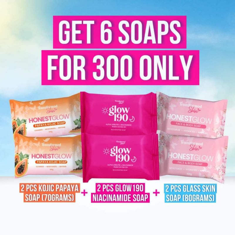 Honest glow 6 soap (kojic papaya , glass skin , glow190 niacinamide ...