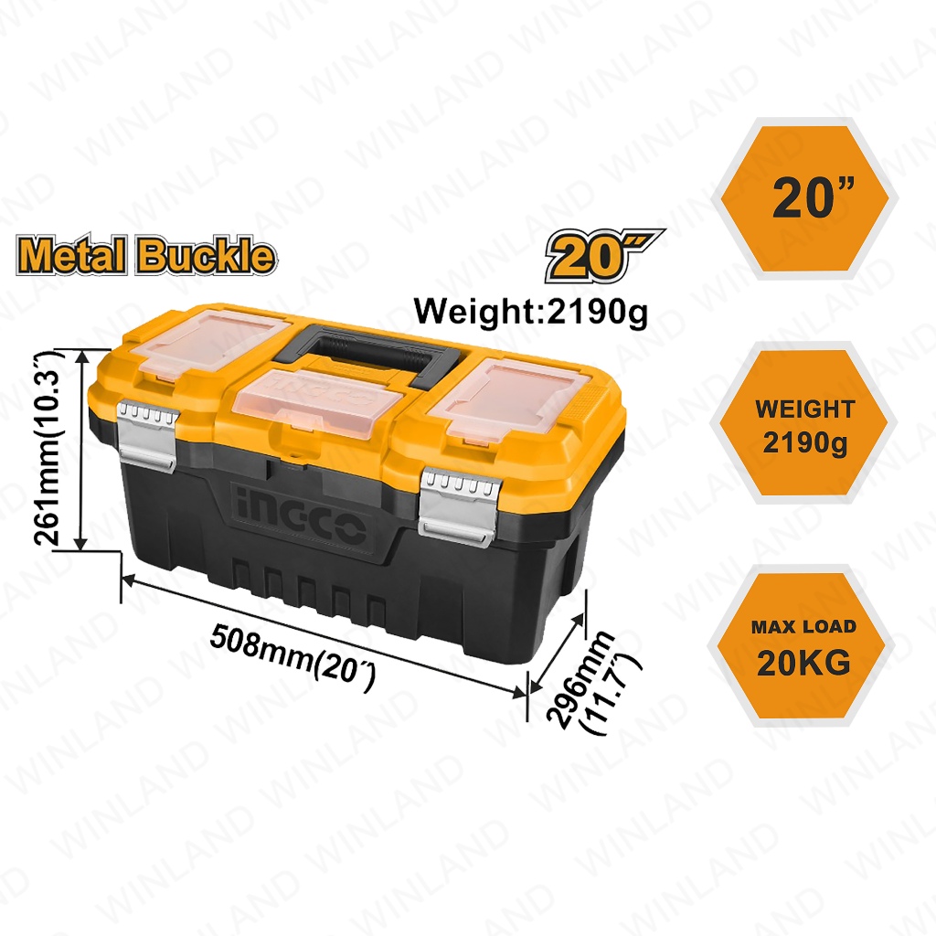 Ingco by Winland 20 inches Plastic Tool Box Storage Organizer Case ...