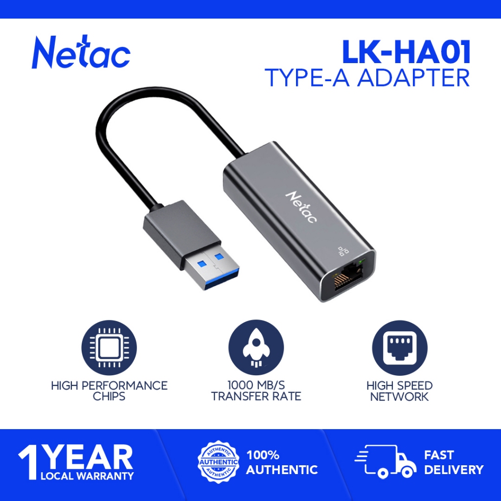 NETAC LK-HA01 Silver Hubs Type-A 1,000Mbps NIC Adapter USB-A to ...