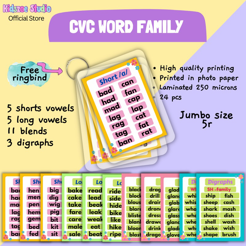 2 letter words and CVC word family vocabulary Cards short vowels long ...