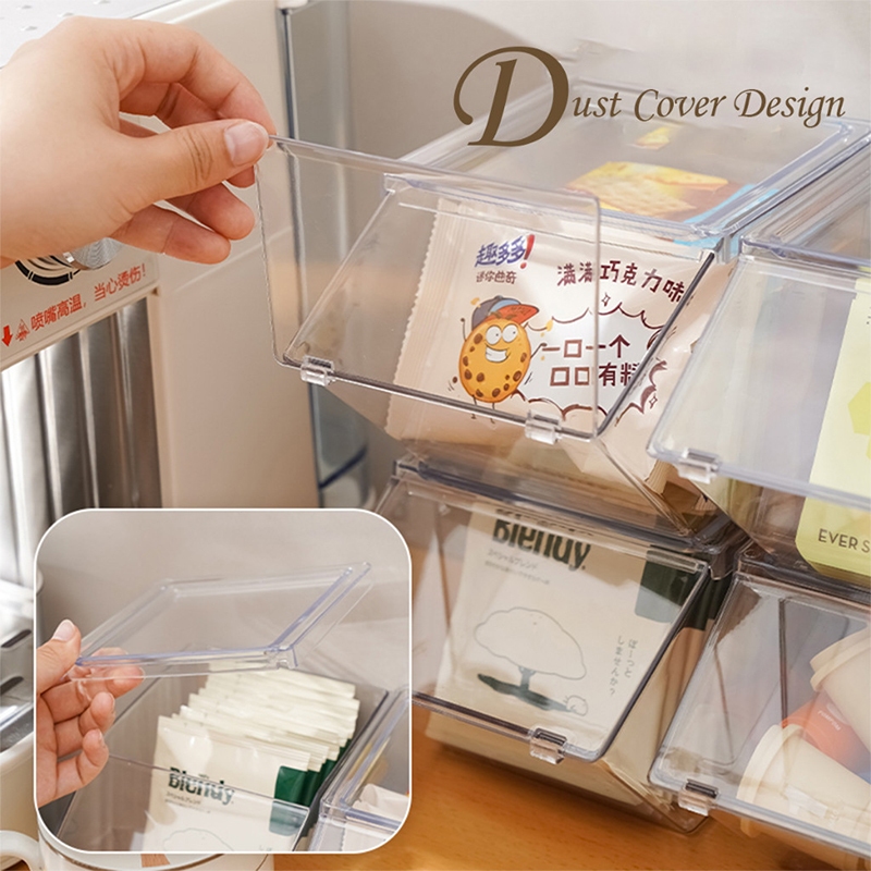 Clear Plastic Fliptop Lid Desktop Bin Stackable Organizer Coffee Candy ...