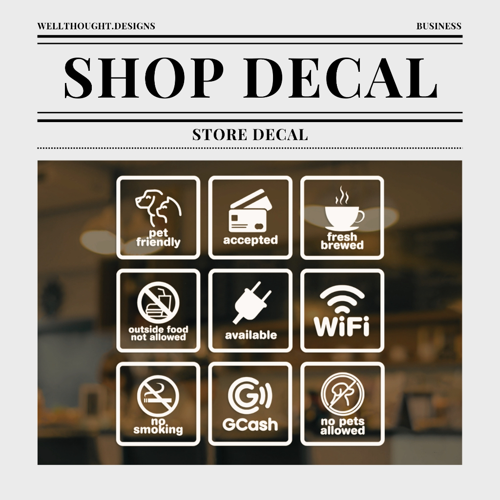 Business Logo Wifi, Pet Friendly, Gcash, Coffee Sign, Credit Card ...