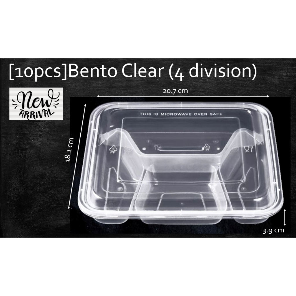 [10 pcs] Plastic Bento Container with Lid I 4 division, 3 division, 2 ...