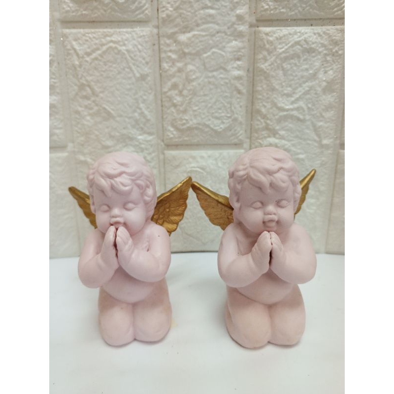 4.5 inches Set Of 2 PINK CHERUB PRAYING FIGURINE | Shopee Philippines