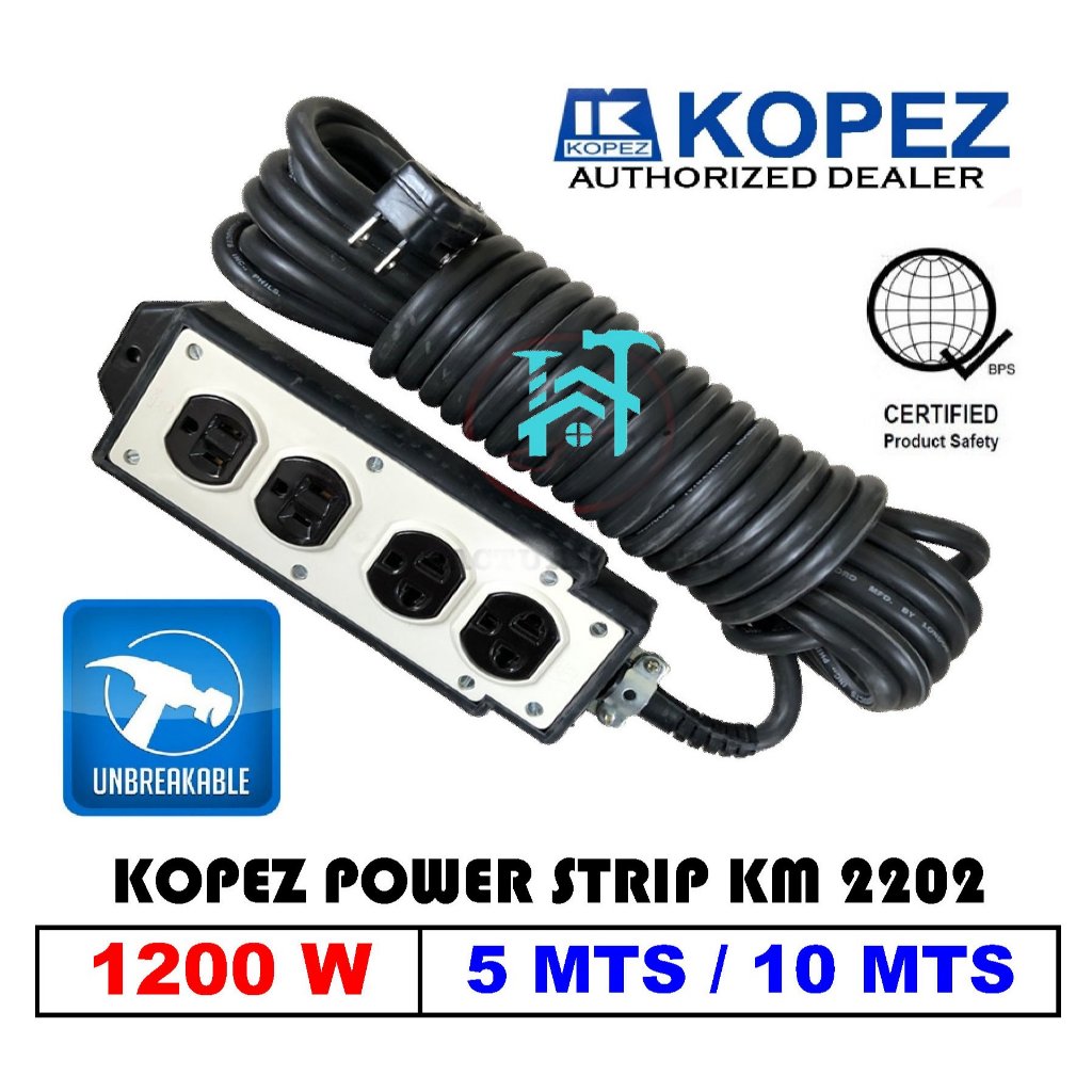 KOPEZ UNBREAKABLE POWER STRIP HEAVY DUTY EXTENSION WITH CORD (5 MTS or ...