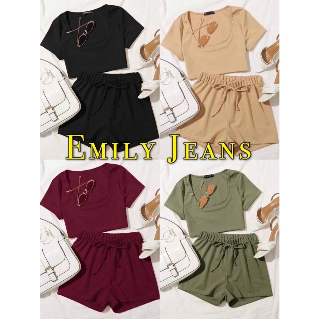 EMILY Korean Knitted Squareneck Terno Shorts Coordinate BESTSELLER with ...