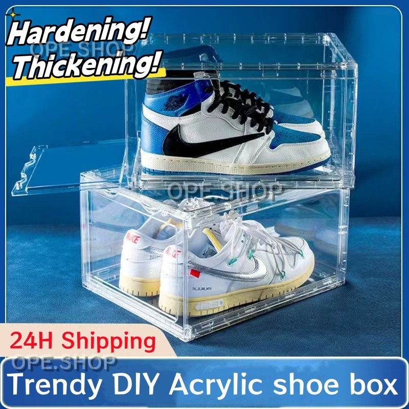 OPE Acrylic Shoe Box Transparent Stackable Magnetic Shoe Rack Shoe ...