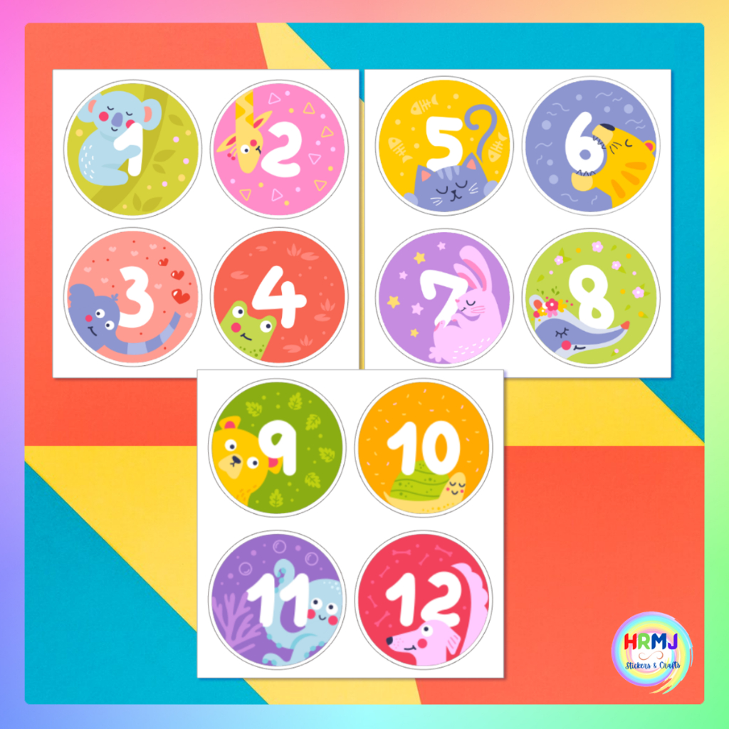 Numbers 1-12 Animal Design Sticker Set | 1.5 inches | #7004 | Shopee ...